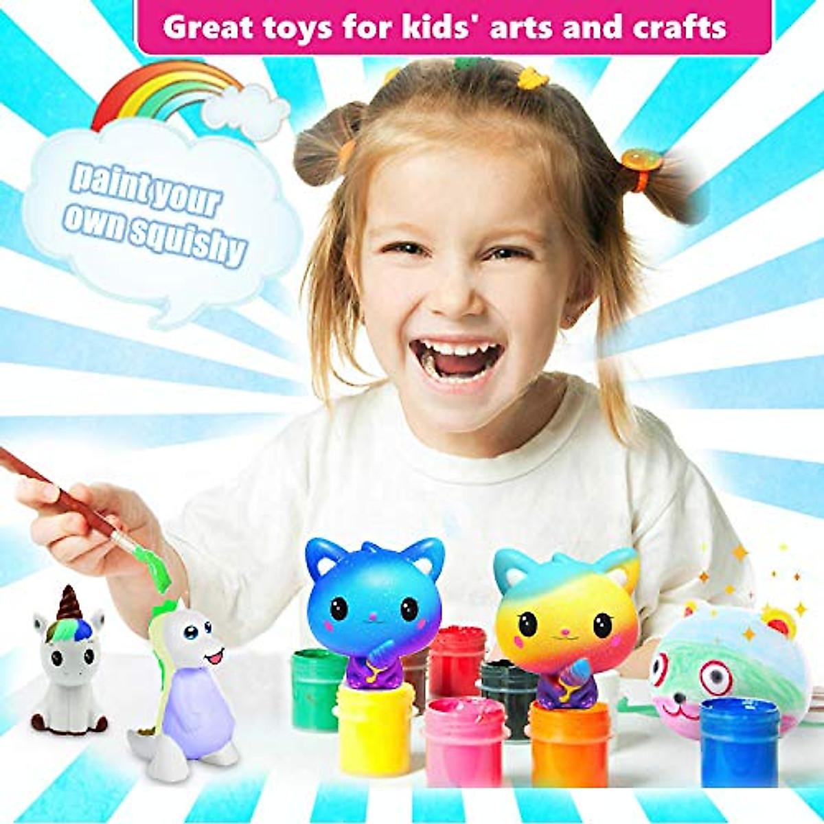 Squishies Toys for Kids, Paint Your Own Squishies - 3D Blank Arts and Crafts Gift for 3 4 5 6+ Years Old Boys Girls, Stress Relief Toys for Kid Adult, Kawaii DIY Animal Squishy Toys(5 Pcs)