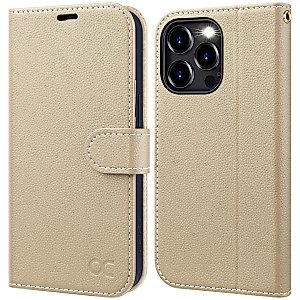 OCASE Compatible with iPhone 15 Pro Max Case Wallet Case, PU Leather Flip Folio Case with Card Holders RFID Blocking Kickstand Shockproof Phone Cover 6.1 Inch 2023, Litchi Apricot