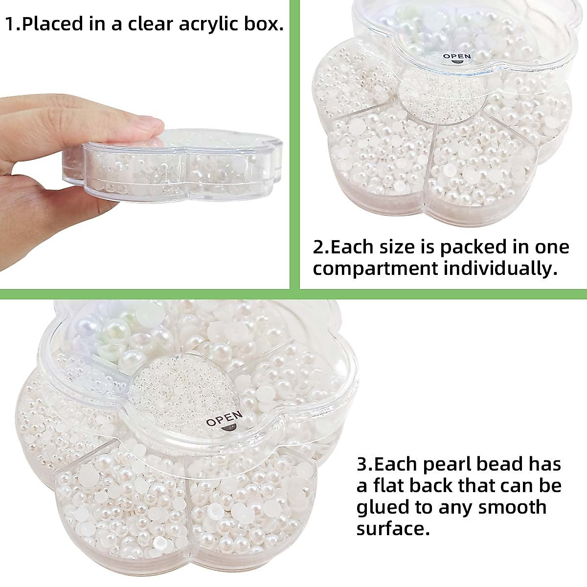 5600 Pieces Half Pearl Beads for Crafting Flatback Crafts Pearls for Nail Art Craft DIY Scrapbooking Jewelry Making Makeup Phone Shoes White Pearls Gems Half Round Flat Back Pearls (2/3/4/5/6/8/10mm)