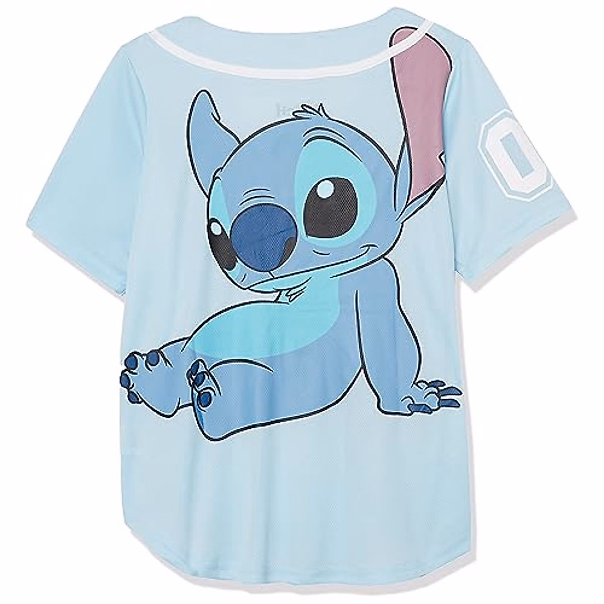 Disney Little Girls Lilo & Stitch and Angel Baseball Jersey-Classic Mesh Button Down Shirt, Light Blue/White