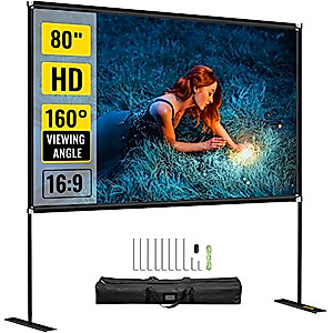 VEVOR Outdoor Movie Screen w/ Stand 80" Portable Movie Screen 16:9 HD Wide Angle Outdoor Projector Screen Easy Assembly Portable Projector Screen w/ Storage Bag Projector Screen Stand for Outdoor Use