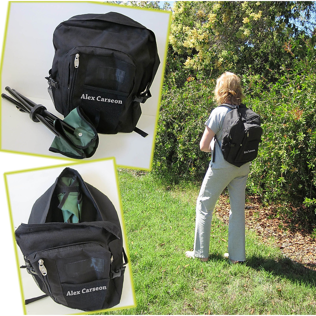 Folding Stool by Alex Carseon, Small, Lightweight, Portable seat. Foldable Tripod Camp Chair for Camping, Fishing, Travel, Parks, Photography, Outdoor Concerts, Soccer Games, Sports Events, Gardening