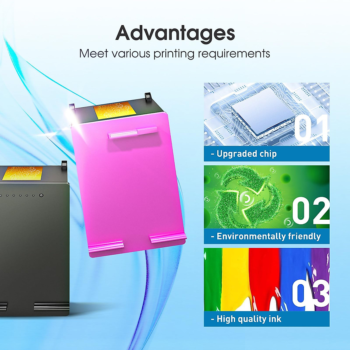 67XL Ink Cartridge Combo Pack Replacement for HP 67 67XL for DeskJet 2742 2755 Envy 6052 6055 6075 DeskJet Plus 4152 4155 4158 Printer (1 Black,1 Tri-Color)