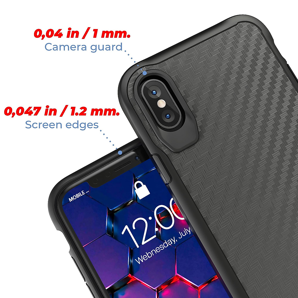 Kitoo Designed for iPhone X Case/Designed for iPhone Xs Case, Carbon Fiber Pattern, 10ft. Drop Tested, Wireless Charging - Black