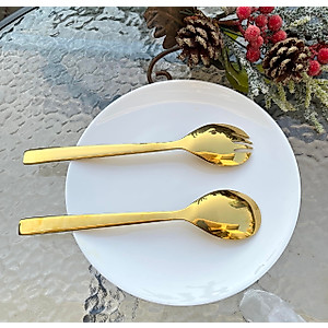 Stainless Steel Salad Server Set 9.7 inch Length Salad Spoon and Fork, Set of 2 Kitchen Utensils (Gold)