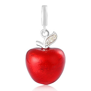 Christmas Apple Charms Authentic 925 Sterling Silver Red Apple Dangle Beads for Bracelet Necklace-Great Gift Ideal