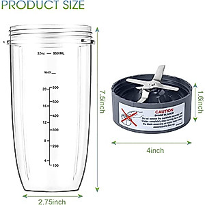 New Blender Cup and Blade Replacement Parts 32oz Cup and Extractor Blade and 2 Rubber Gaskets 4-Piece Compatible with NutriBullet High-Speed Blender/Mixer System 600W/900W Series