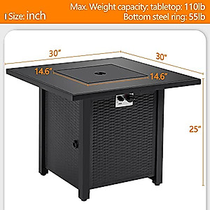 Yaheetech Fire Pit Propane Fire Pit 30 in 50,000 BTU Square Gas Firepits with Glass Tabletop and Water-Resistant Cover for Outside, 2 in 1 Large Outdoor Fire Table for Patio/Garden/Backyard