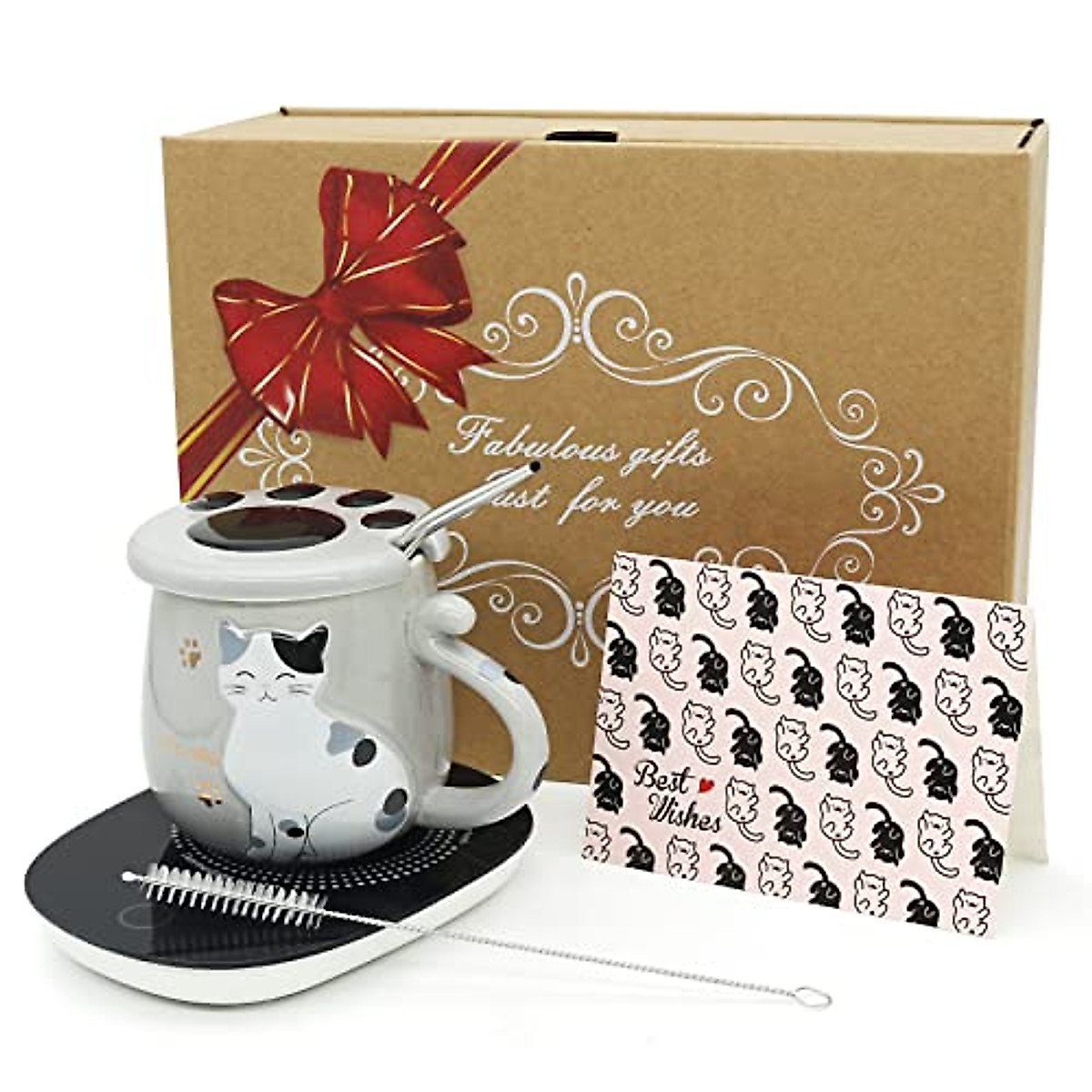 Cat Coffee Mug Warmer ,Smart Coffee Mug Warmer,Cute Cat Paw Mug Set,Novelty Coffee Mugs Mug Warmer for Desk Auto Shut Off Coffee Warmer Plate for Coffee,Tea,Water,Milk, Birthday Gift Box Grey