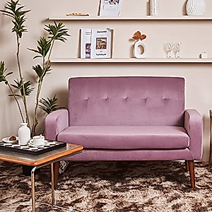 Sepnine 50" Modern Linen/Velvet Fabric Loveseat Sofa,Office Couch for Small Space, Living Room Soft Futon,Small Love Seats Couch for Bedroom (Velvet-DarkPink)