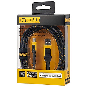 DEWALT Lightning to USB Cable — Reinforced Braided Cable for Lightning — Charger Cord Compatible with iPhone — Apple Compatible Charging Cable… (USB A to Lightning, 10 Foot)