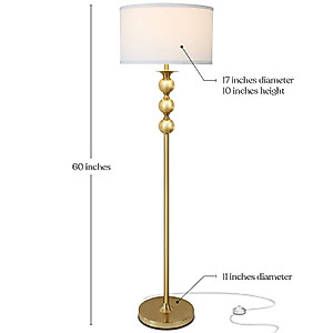 Brightech Riley LED Floor lamp, Boho Lamp for Living Rooms & Offices, Great Living Room Décor, Mid-Century Standing Lamp for Bedroom Reading, Tall Lamp with Drum Shade - Gold/Brass
