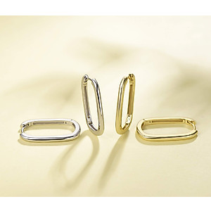 FANCIME Yellow Gold Plated Hoop Earrings 925 Sterling Silver Rectangle Endless Hoops Minimalist Fine Jewelry For Women, 25mm Length