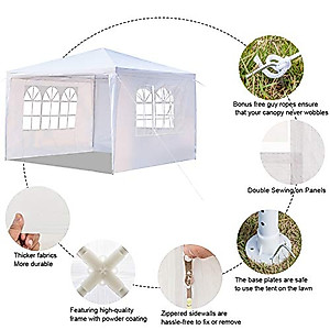 Outvita Outdoor Gazebo White Canopy with sidewalls, Wedding Party Tent with UV Blocking for Parties Sun Rain Shelter Gazebo Canopy Tent (10x10ft)