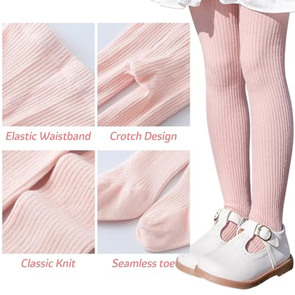6 Pack Baby Girls Tights Solid Cable Knit Thick Cotton Legging Pants Stocking Pantyhose for Infants Toddlers 1-8T