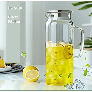 Glass Pitcher with Lid, 34 Oz Heat Resistant Glass Water Carafe with Handle for Fridge, Small Pitcher for Iced Tea, Milk, Hot and Cold Beverage, Glass Juice Jug 1000ML/34oz