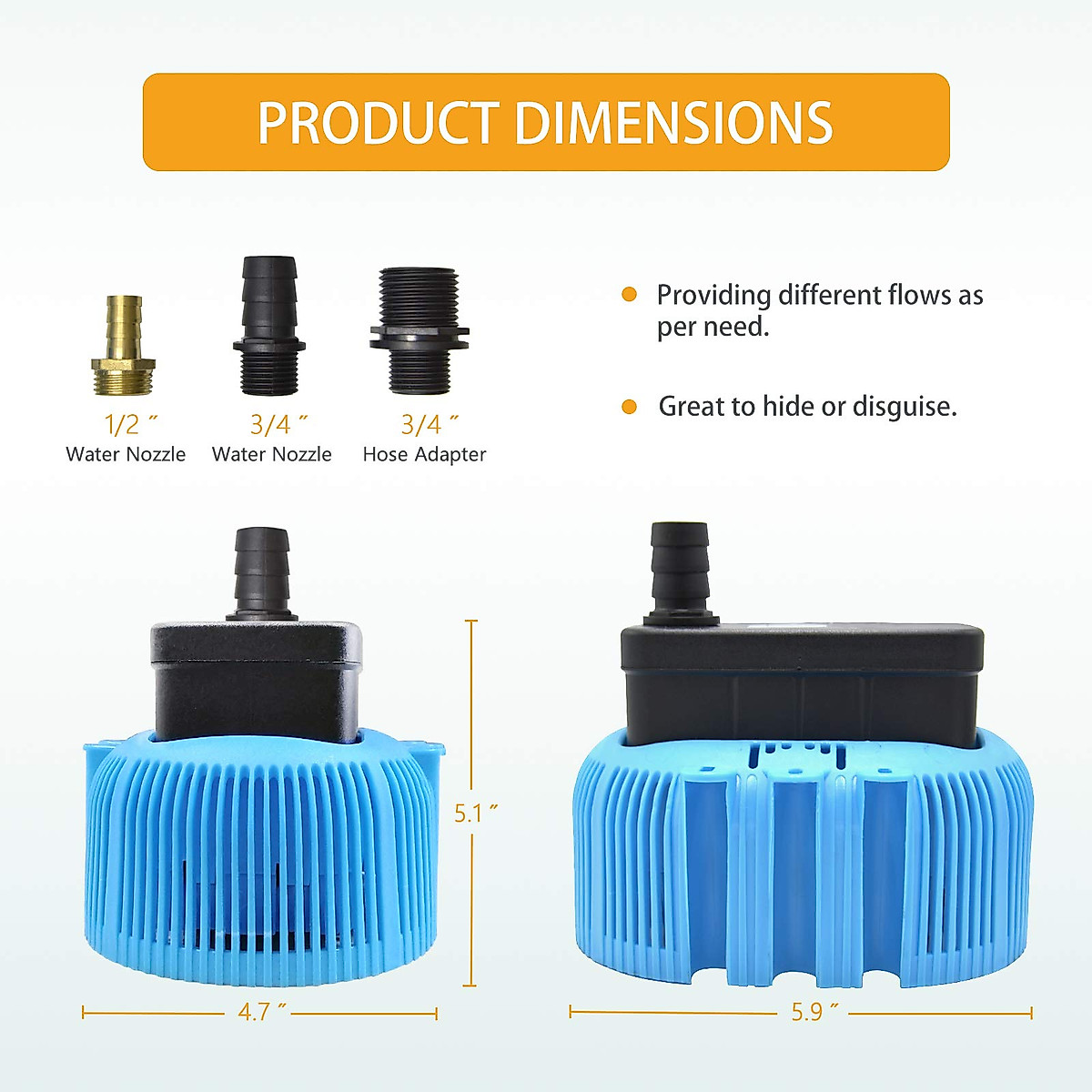 Pool Cover Pump Above Ground Sump Pumps Water Pump 850GPH Water Removal With 3 Adapters 16ft Drainage Hose (Blue)