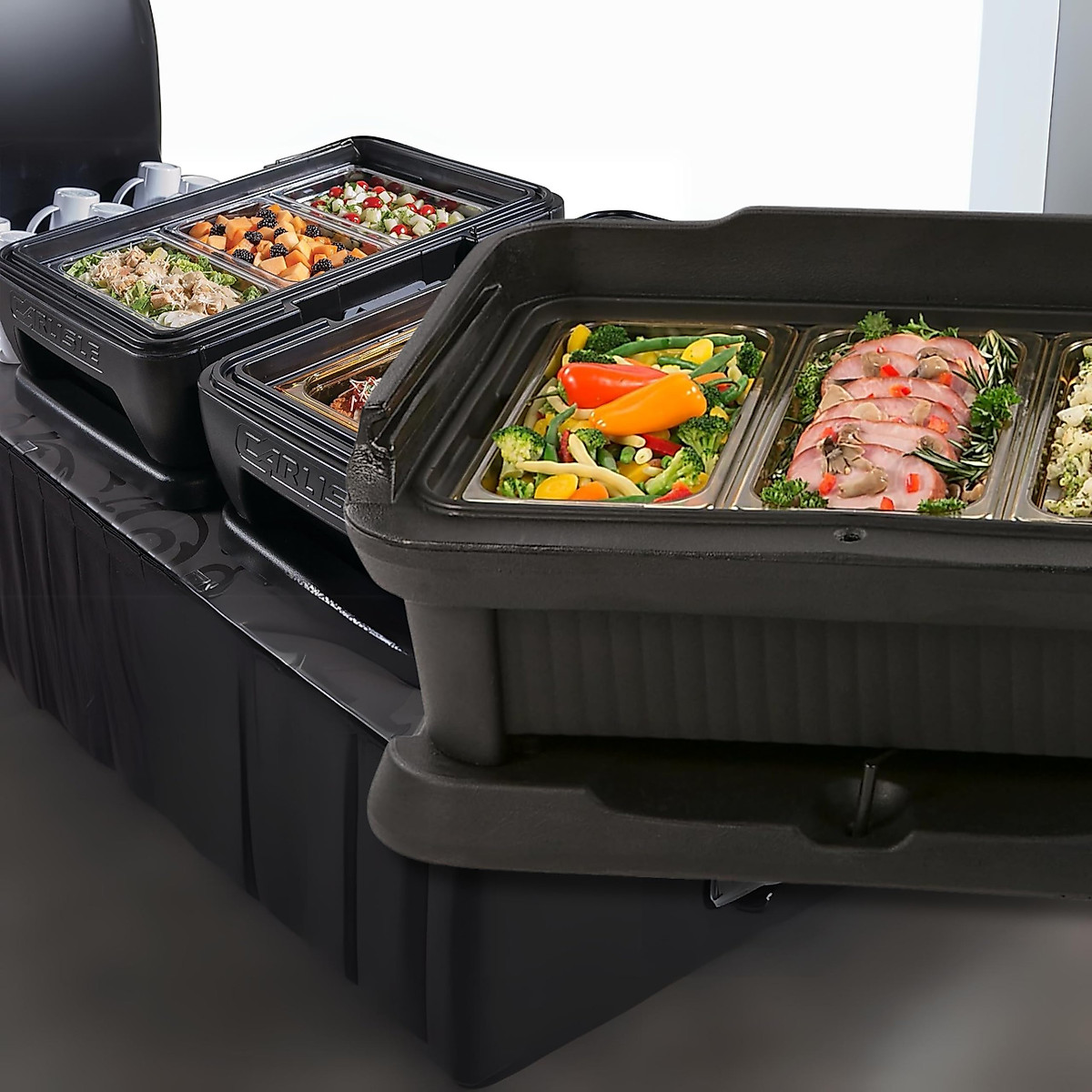 Carlisle FoodService Products Slide 'N Seal Top Loading Insulated Food Pan Carrier Food Pan Holder with Sliding Lid for Catering, Kitchen, and Restaurants, Plastic, 24 Quarts, Black