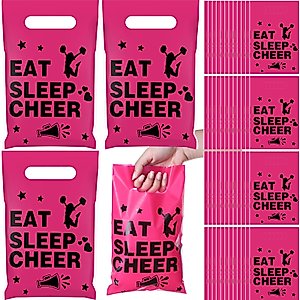 Affrolling 100 Pcs Cheerleading Plastic Goodie Bags Bulk 9.84" x 6.5" Cheerleading Party Supplies Cheer Gift Bags with Handle for Team Cheerleader Party Gymnastics Party Decorations