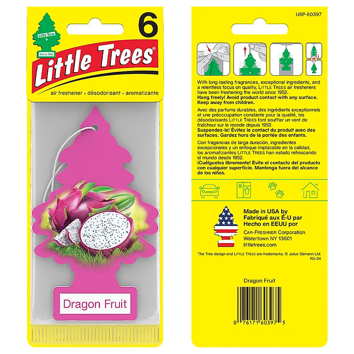 LITTLE TREES Air Fresheners Car Air Freshener. Hanging Tree Provides Long Lasting Scent for Auto or Home. Dragon Fruit, 24 Air Fresheners