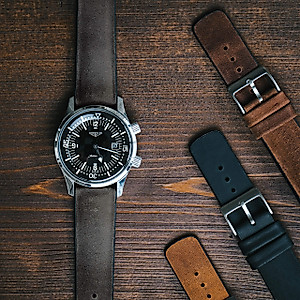 BARTON WATCH BANDS, 20mm Walnut Brown - Leather and Rubber Hybrid Watch Bands with Integrated Quick Release Spring Bars - 316L Stainless Steel - Choose Strap Color & Width