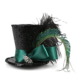 Comott Mini Top Hat Headband Fascinator Ostrich Feather Top Hat for Derby Tea Party