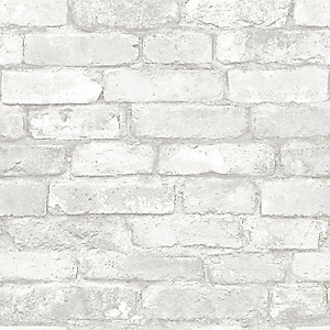 NuWallpaper NU3010 Grey and White Brick Peel & Stick Wallpaper, Multicolor