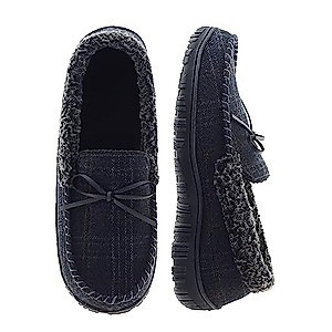 SKABIU Mens Moccasin Slippers House Shoes for Men Memory Foam Bedroom Slippers Black 10