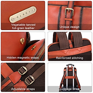 CLUCI Leather Laptop Backpack for Women Vegetable Tanned Full Grain Leather 15.6 inch Computer Bag Travel Business Daypack Sassafras Red