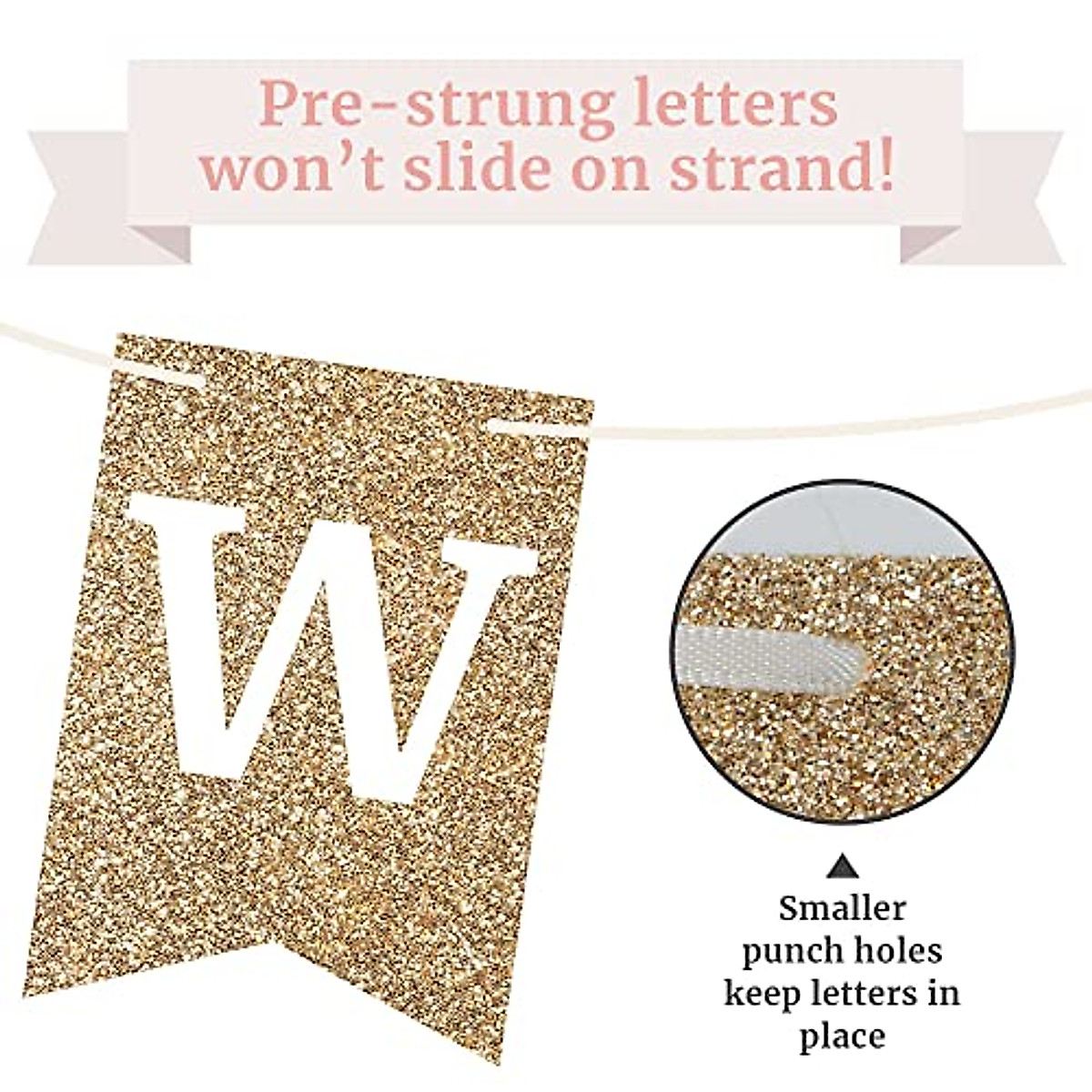 Pre-Strung Welcome Banner - NO DIY - Gold Glitter Welcome Banner - Pre-Strung on 6 ft Strand - Classroom, Office, Front Door, Baby & Bridal Showers Party Decorations & Decor. Did we mention no DIY?