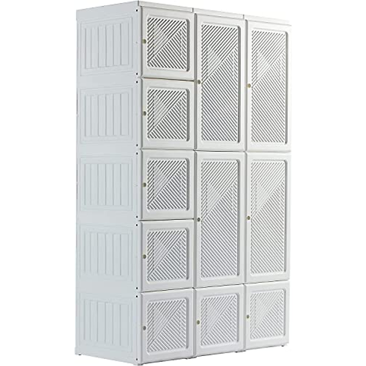 Tinure Portable Cube Wardrobe, Foldable Wardrobe Closet Clothes Organiser, 6/8/10/12/15 Storage Cubes, Magnet Doors, Odorless Material, Stable Structure, Easy Assemble，White (W15-D11-H2)