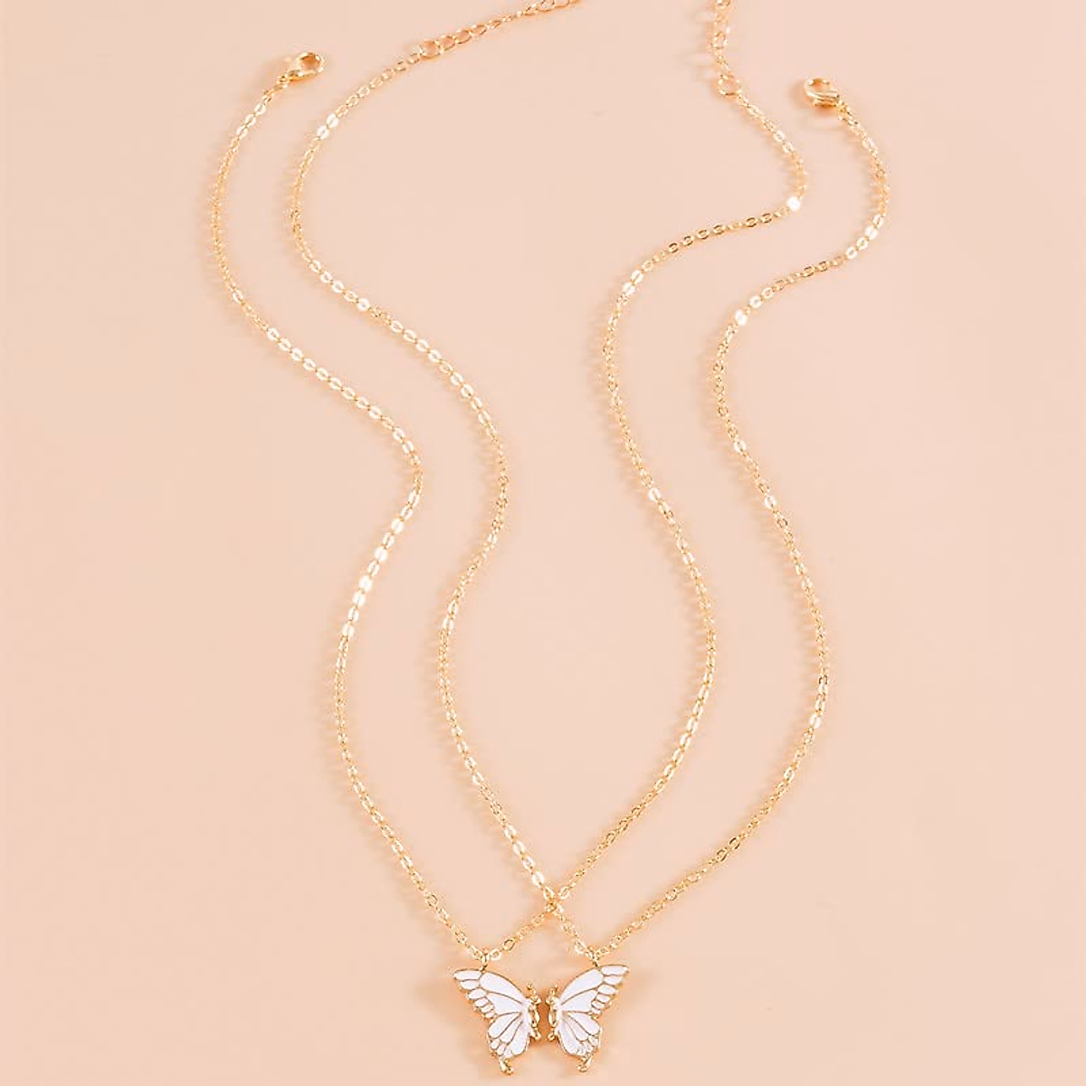 4pcs Best Friend Necklace With Card Cute BFF Friendship Butterfly Matching Necklace for Women Girls Best Friends Long Distance Birthday Gifts-blue pink