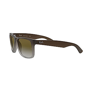 Ray-Ban RB4165 Justin Rectangular Sunglasses, Rubber Brown On Grey/Light Grey Gradient Green, 55 mm