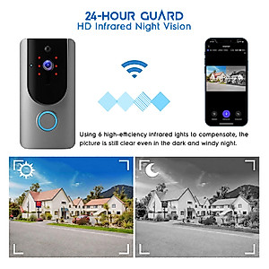 HD Smart Wireless Video Doorbell Camera WiFi with Motion Detector, Doorbell Security Camera, 2.4GHz WiFi, Free Cloud Storage, Night Vision, Two-Way Audio, Real-time Video, for iOS & Android (Doorbell)