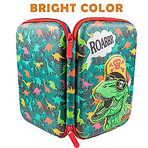 Pencil Case EVA T-rex Dinosaur Pen Pouch Holder Bag Big Capacity Desk Organizer Storage Marker Box Stationary Double Zippers for School Office Students Teen (Green)
