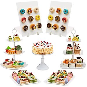 7 Pieces Cake Stand Set Including Donut Display Stand Cake Stand 3 Tier Serving Stand Cupcake Stand Dessert Serving Tray Dessert Stands Dessert Table Display Set for Party Wedding Birthday Baby Shower