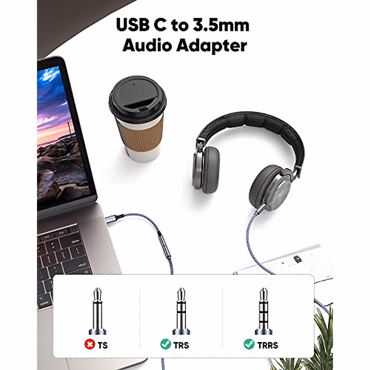 Highwings USB Type C to 3.5mm Female Headphone Jack Adapter, (2-Pack) USB C to Aux Audio Dongle Adapter Compatible for Samsung Galaxy S23 S23+ S23 Ultra, S22 S21 S20 Plus/Ultra, iPad Pro, Pixel (Grey)