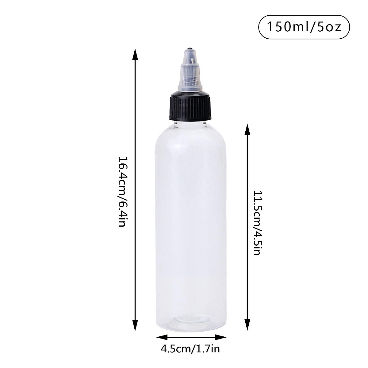 Cheeren 12Pcs 5oz/150ml Plastic Squeeze Dispensing Bottles with Black Twist Cap, Multi Purpose Bottle for Crafts, Art, Glue, Liquid，Kitchen,Household