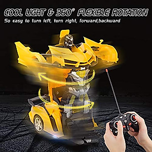 VLSEEK Remote Control Car, Rc Car Transform Robot Rechargeable 360°Rotating Stunt 1:18 Deformation Racing Car Toy with Cool Sound & Light, One Button Deformation into Robot