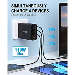 USB C Charger, 100W USB-C Power Adapter, Super Fast Charger for Samsung, GaN III Compact & Foldable Versatile Charger, 3 USB C+1 USB Port Charging Block Compatible with MacBook/iPhone/iPad, UL Listed