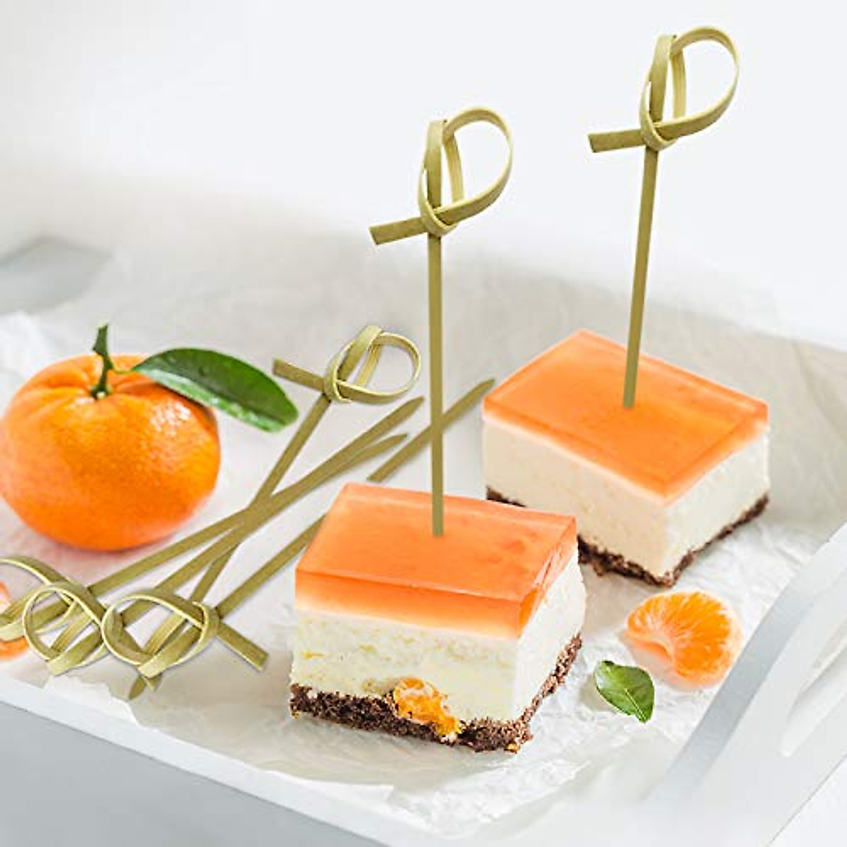 BLUE TOP Bamboo Cocktail Picks 100 PCS Bamboo Skewers 6 Inch with Looped Knot, Food Picks ,Party Toothpicks for Appetizers,Cocktail Drinks,Barbecue Snacks,Club Sandwiches.