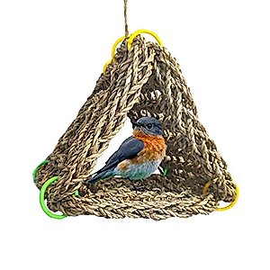 Tfwadmx Bird Seagrass Hammock Tent Parrot Hanging Nest House Cockatoo Foraging Climbing Mat Hut Hideout Shed Sheltering for Parakeets,Lovebirds,Other Small and Medium Birds