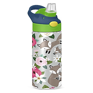 Cute Hand Drawn Fox Family Kids Water Bottle, BPA-Free Vacuum Insulated Stainless Steel Water Bottle with Straw Lid Double Walled Leakproof Flask for Girls Boys Toddlers, 12Oz