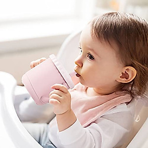 Veskaoty Silicone Cups with Lids, Straws and Handles for Toddlers and Babies. Spill Proof, Non-Slip, Unbreakable Training Cups for Little Kids, 10 oz (Pink)