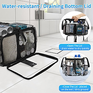 CUBETASTIC Mesh Shower Caddy Portable, Quick Dry Hanging Toiletry Bag for College Dorm Essentials with 4 Pockets/Divider/Plastic Bottom, Travel Tote Bag for Camping, Bathroom, Beach, Swimming, Gym