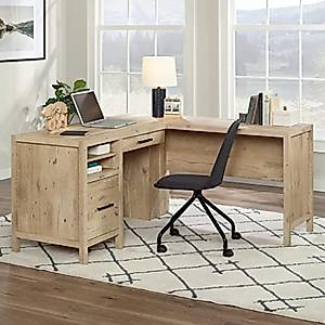 Sauder Pacific View L-Desk, L: 58.47" x W: 58.43" x H: 29.92", Prime Oak Finish