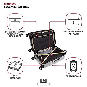 SwissGear 7585 Hardside Expandable Luggage with Spinner Wheels, Silver, Checked-Medium 23-Inch