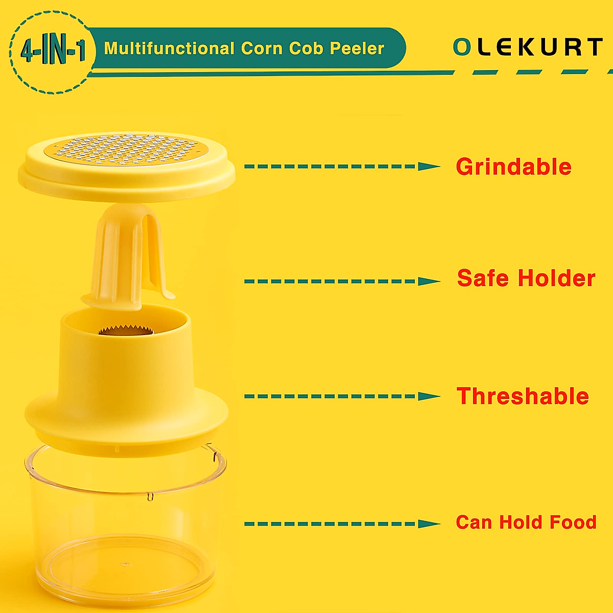 OLEKURT Corn Cob Stripper - Corn Peeler from Corn on the Cob | Quick Corn Kernels Corn on the Cob Ergonomic Remover Tool | with Bowl and Safety Handle [Yellow]