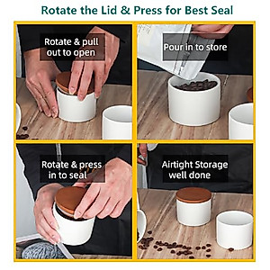 HASAYAKI Storage Jars, Set of 4 Ceramic Canisters 7 oz (220 ml) x4 for Coffee Tea Sugar Cereal Flour and Spice with Airtight Bamboo Lids, 9C50CWx4_white