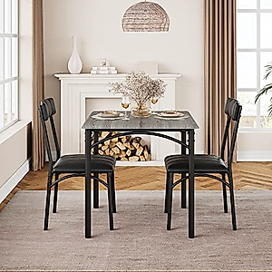Amyove Kitchen Dining Set for 2, Table and 2 Chairs, Rustic Gray